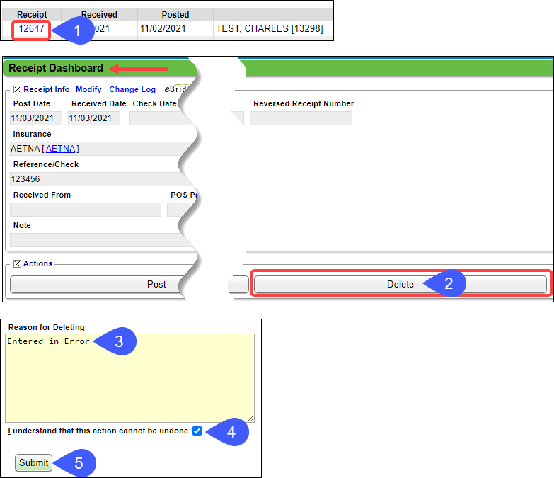 Delete or Modify a Receipt