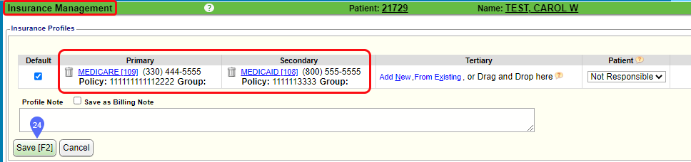 Add/Modify Insurance Profiles on an Existing Patient